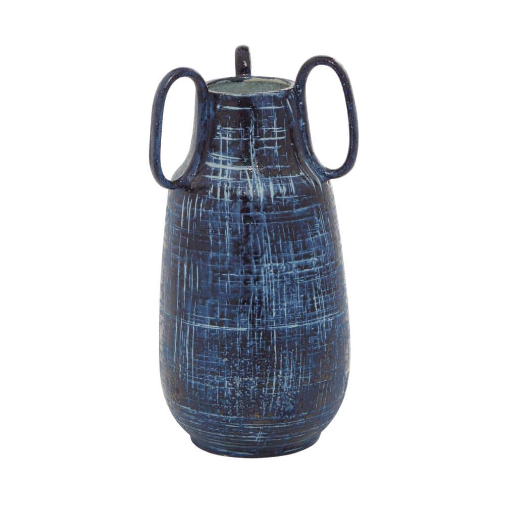 Litton Lane 13 in. Blue Ceramic Decorative Vase with Handles 42336 ...