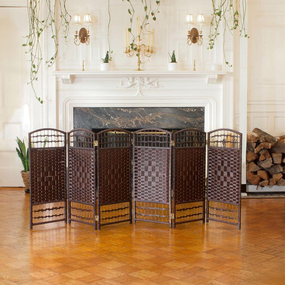 RED LANTERN 3 ft. Short Fiber Weave Folding Screen - Dark Mocha - 6 ...