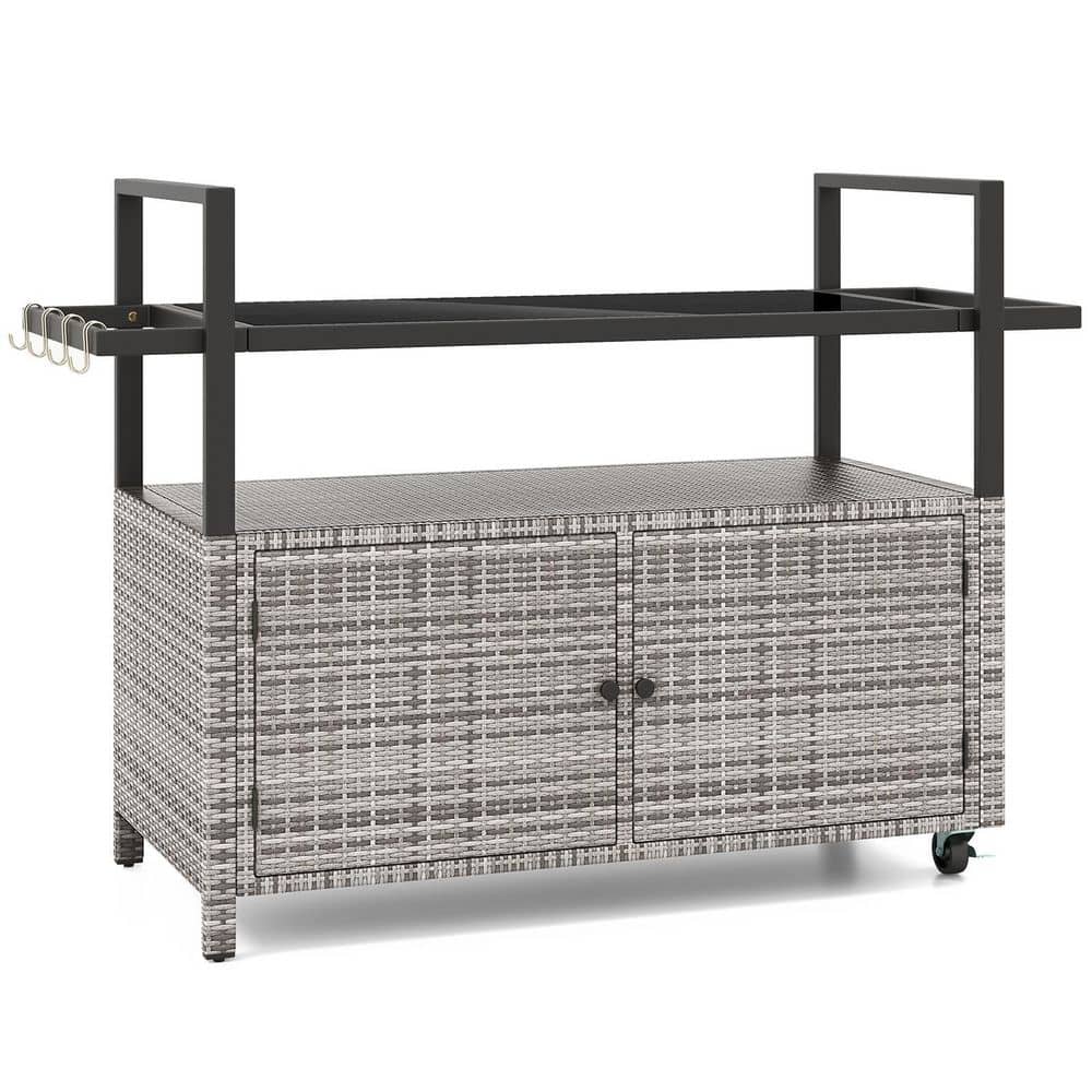Liviza Wicker Patio Outdoor Bar with Cabinet OUS73317 - The Home Depot