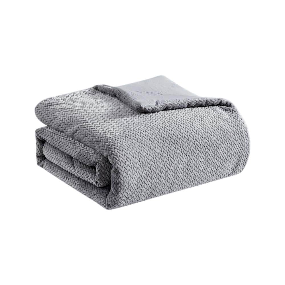Lele 3-Piece Jacquard Plush Grey King Polyester Comforter Set, Reverse ...
