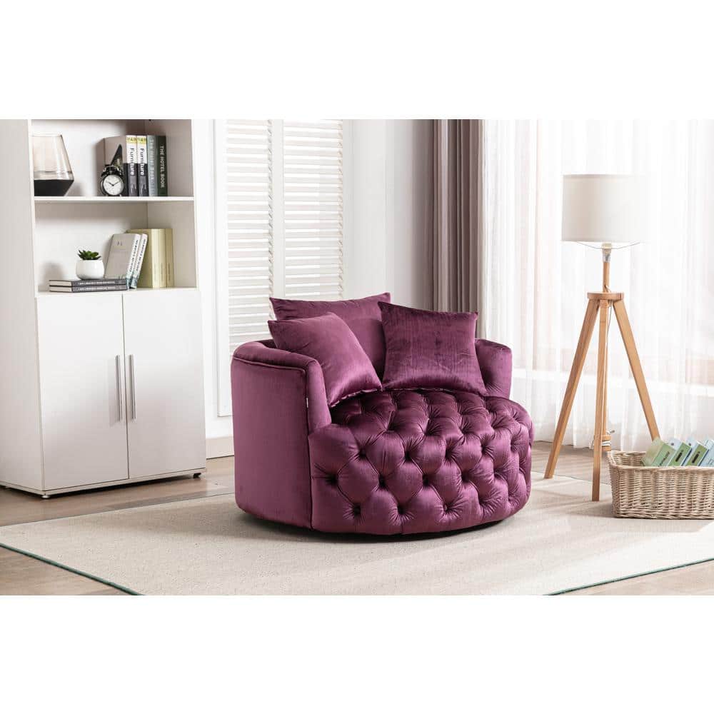 HOMEFUN Purple Swivel Velvet Upholstered Barrel Living Room Chair with ...