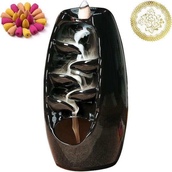 Afoxsos Black Ceramic Waterfall Backflow Incense Burner with 120 Cones ...