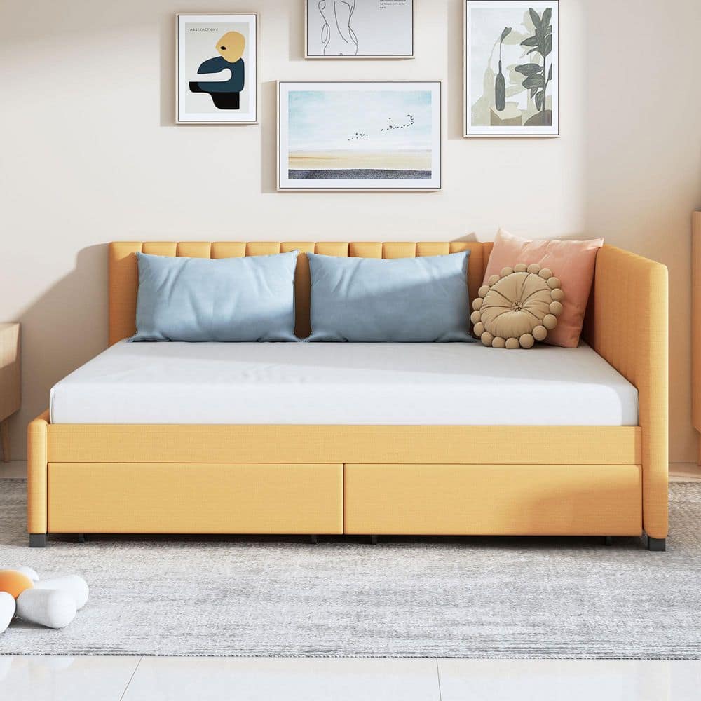 Noble House Alvara Modern Yellow Linen Tufted Upholstered Wood Frame ...