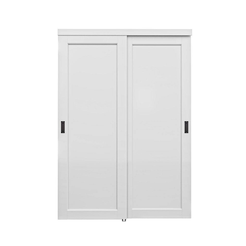 EH PUERTA 60 in. x 96 in. Paneled 1-Lite Blank Pattern White Primed MDF Sliding Door with ...