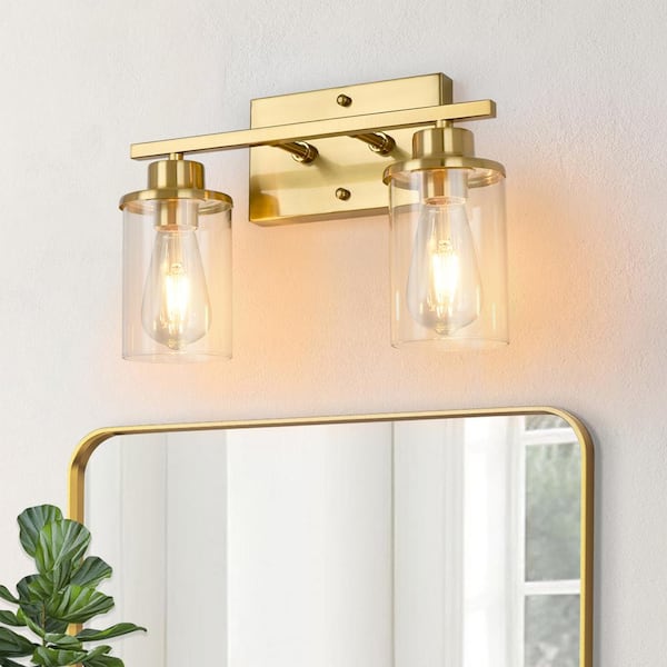 GoYeel 14.61 in. 2 Lights Gold Bathroom Vanity Light with Cylinder ...