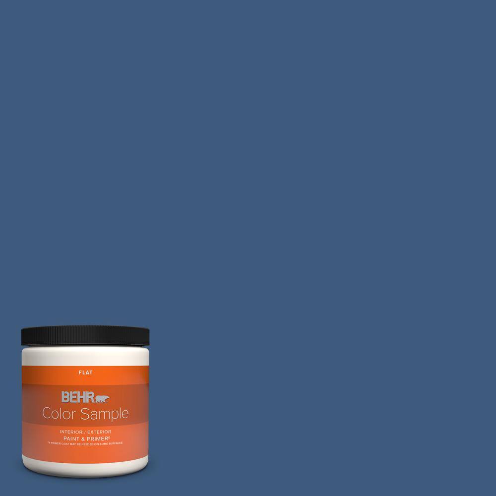 BEHR PREMIUM PLUS 8 oz. #M520-7 Admiral Blue Flat Interior/Exterior ...