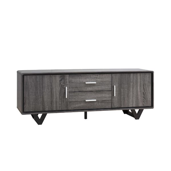 Benjara 60 in. Gray Wood TV Stand Fits TVs 70 in. with 2 Drawers ...