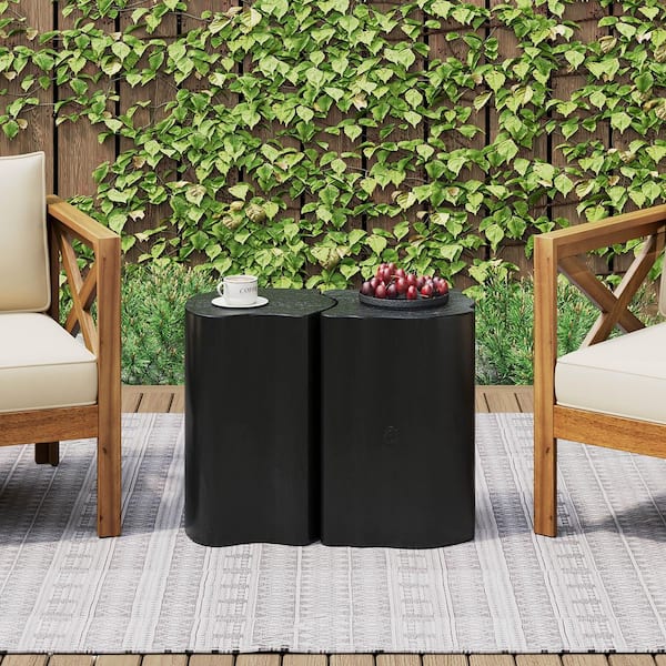 2-in-1 Irregular Black MGO End Table, Coffee Table, Split Design, Small ...