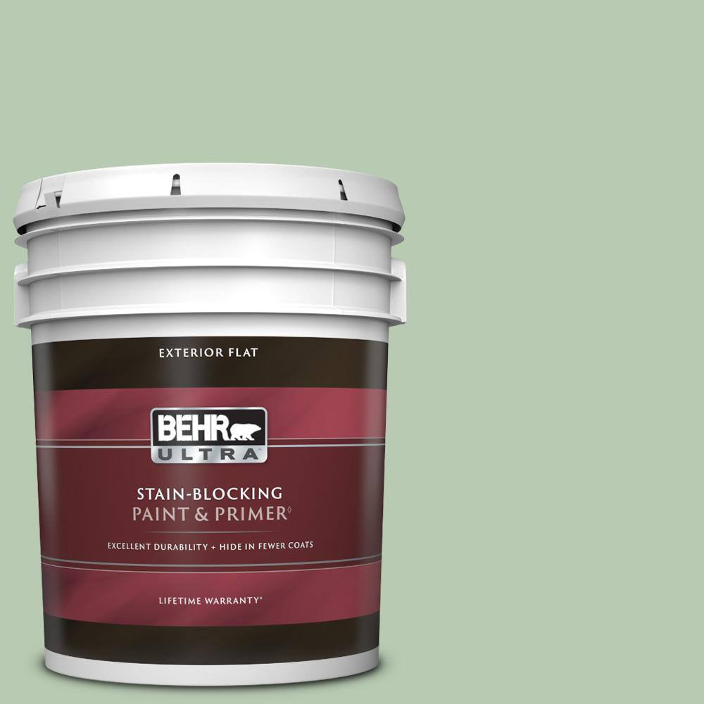 BEHR ULTRA 5 gal. #S400-3 Healing Aloe Flat Exterior Paint & Primer ...