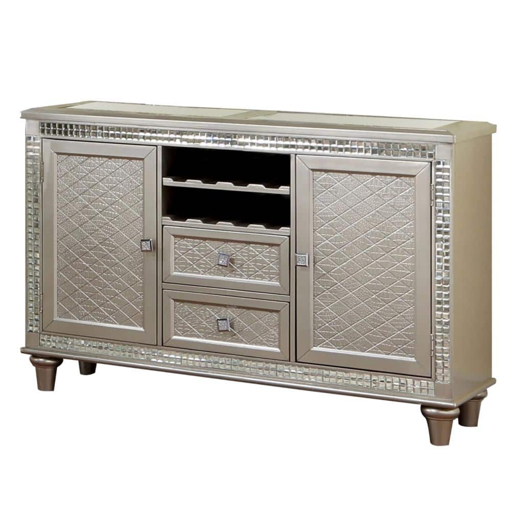 Benjara Lin Champagne Glass Top 54 in. Buffet Console Sideboard with 2 ...