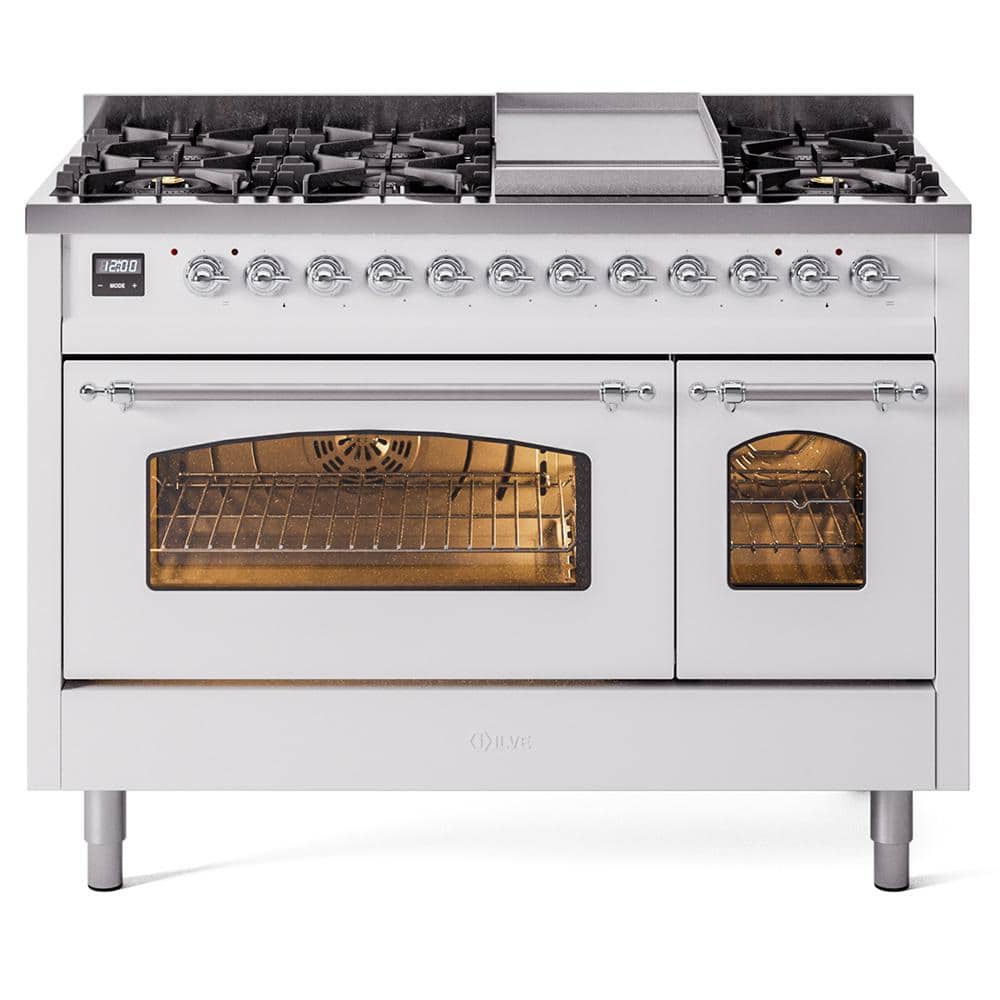 ILVE Nostalgie II 48 in. 8-Burner Plus Griddle Double Oven Liquid ...