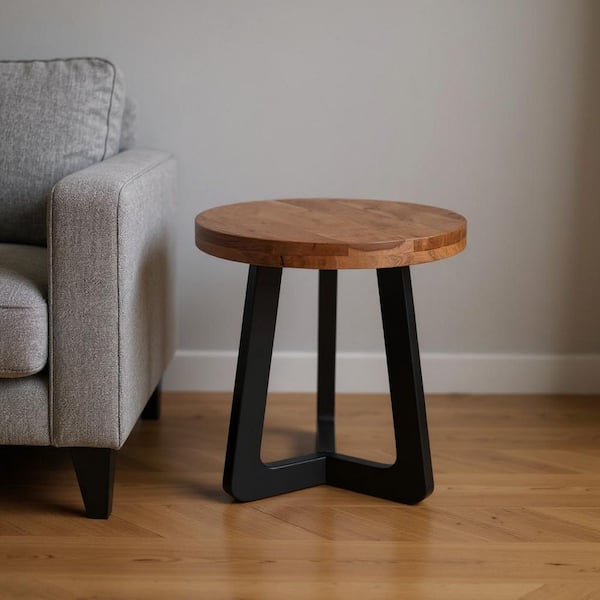 HomeRoots 22 in. Brown Round Wood End Table 2000661260 - The Home Depot