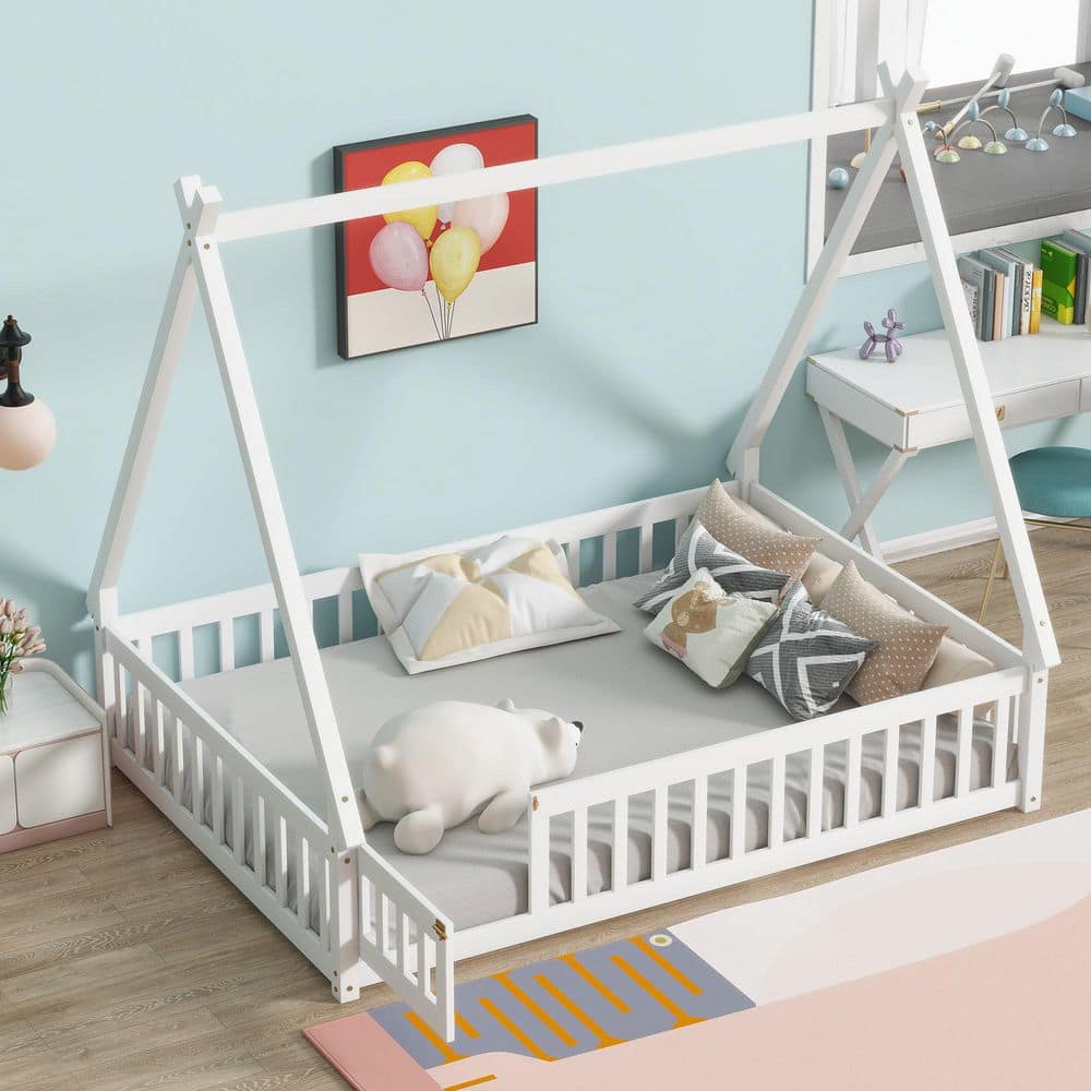 Harper & Bright Designs Tent Style White Wood Frame Full Size Platform ...