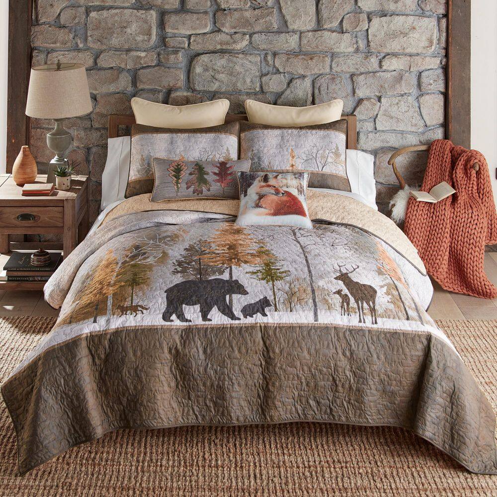 DONNA SHARP Dawn Mist 3-Piece Brown and Taupe Polyester Queen Quilt Set ...