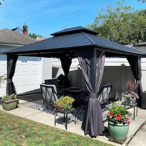 PURPLE LEAF 10 ft. x 10 ft. Gray Aluminum Hardtop Gazebo Canopy with ...