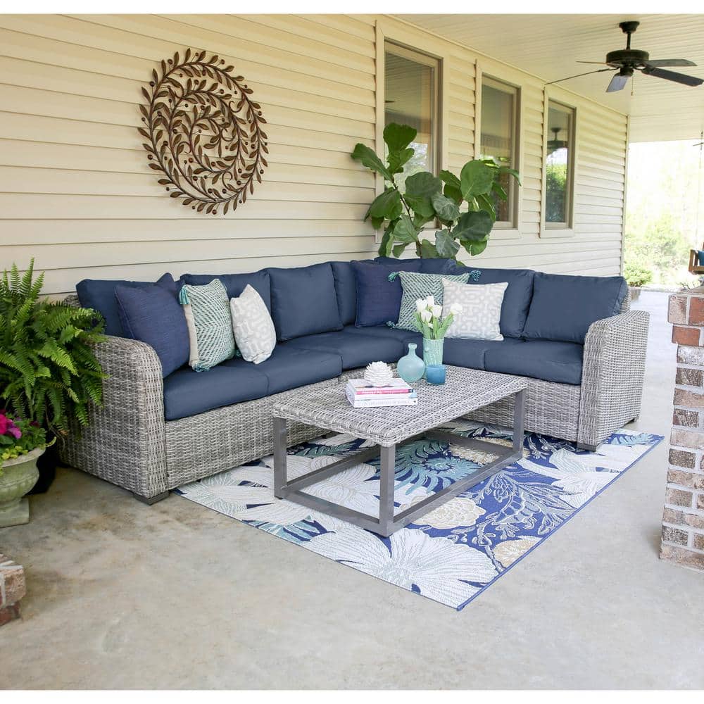 Leisure Made Forsyth 5-Piece Wicker Outdoor Sectional with Sunbrella ...