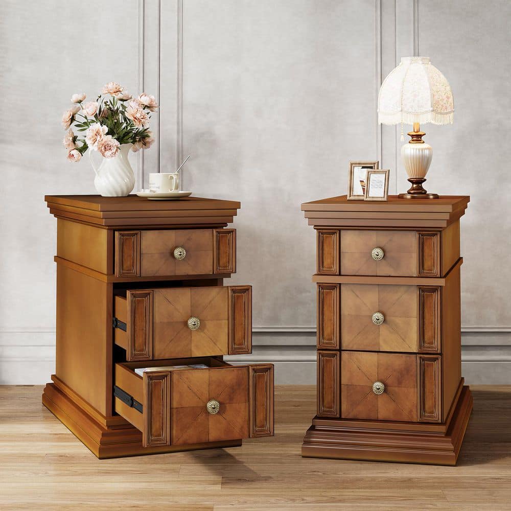 BYBLIGHT Kerlin 2-Pieces 23.62 in. Walnut Mid-Century Modern Side Table ...