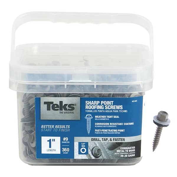 Teks #9-15 x 1 in. External Hex Washer Head Sharp Point Roofing Screw ...