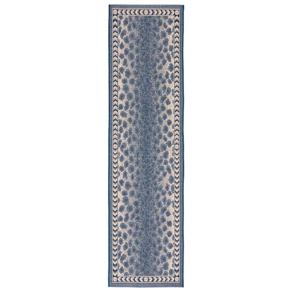 SAFAVIEH Courtyard Navy/Beige 2 ft. x 8 ft. Border Cheetah Indoor ...