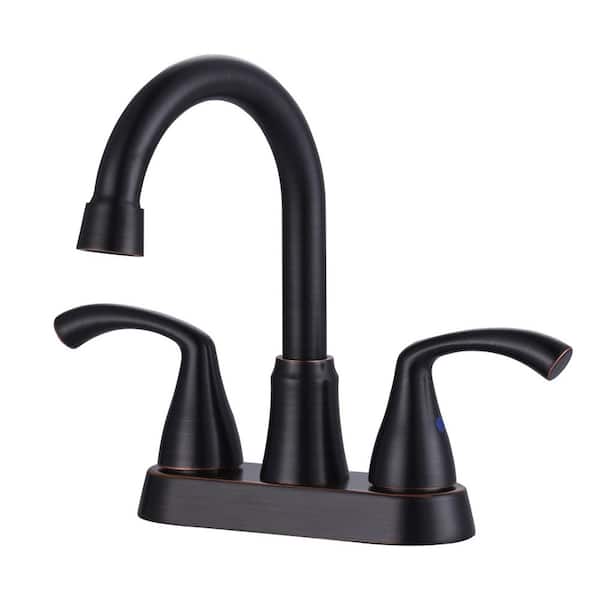 ARCORA 4 in. Centerset 2-Handle High Arc Bathroom Faucet with Drain Kit Included in Oil Rubbed ...