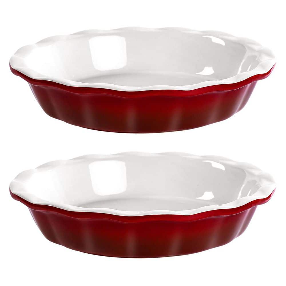 9 in. Round Ceramic Deep Dish Pie Pan with Fluted Rim for Baking, Set ...