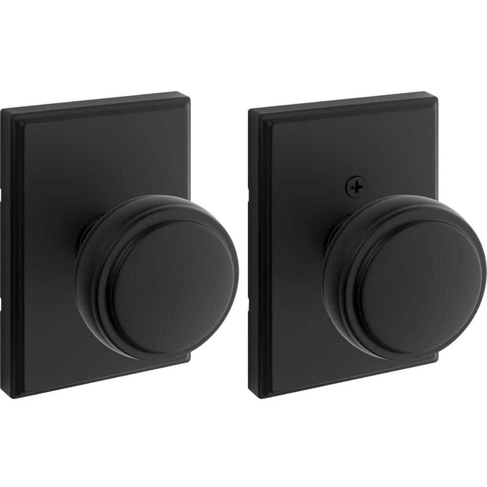 Kwikset Sora Matte Black Hall/Closet Rectangle Rose Door Knob 720SOK ...
