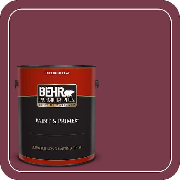 BEHR PREMIUM PLUS 1 gal. #BIC-51 July Ruby Flat Exterior Paint & Primer ...