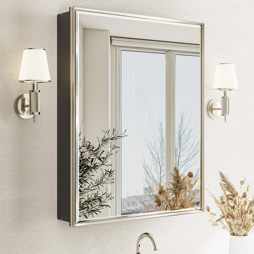 QueenFun Musey 24 in W x 30 in H Brush Nickel Rectangular Aluminum ...