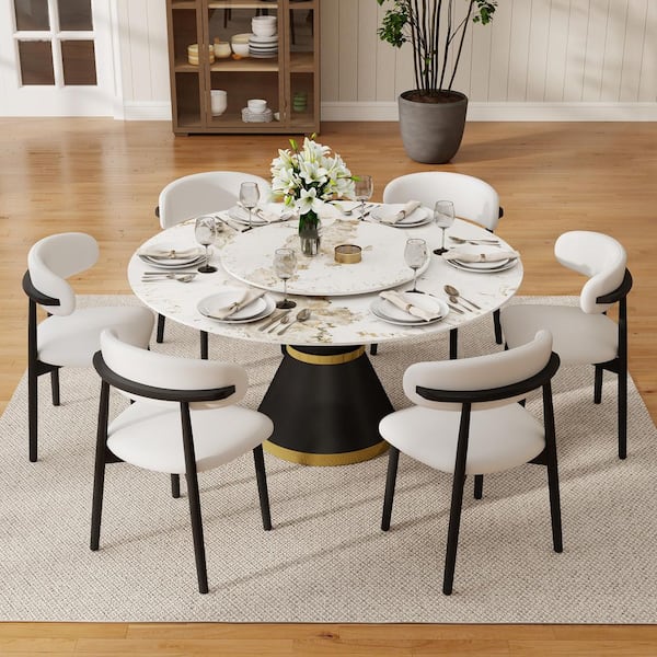 Magic Home 59 in. Pandora Circular Rotable Sintered Stone Tabletop with ...