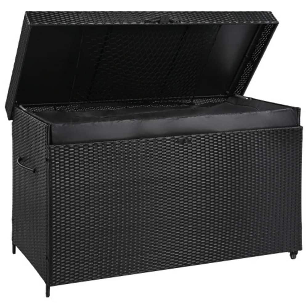Tenleaf 200 Gal. 58.7 in. D x 27.6 in. W x 33.5 in. H Black Wicker Outdoor Storage Cabinet with ...