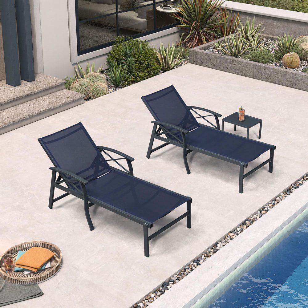 PURPLE LEAF 2 Pieces Oversize Outdoor Pool Lounge Chaise with Armrest ...