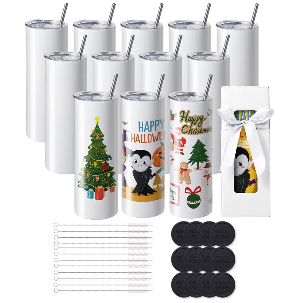 VEVOR 12-Pack Sublimation Tumblers 20 oz. Skinny Straight, Stainless ...