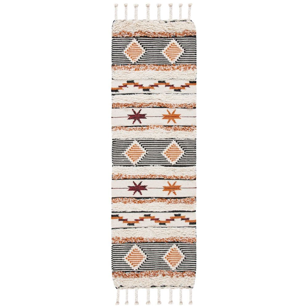 SAFAVIEH Kenya Ivory/Black-Orange 2 ft. x 8 ft. Geometric Ikat Runner ...