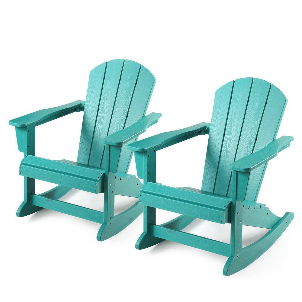 PASAMIC Turquoise Blue Rocking Chair HDPE Plastic Outdoor Adirondack Chair (2-Pack) PRC-H-C012 ...