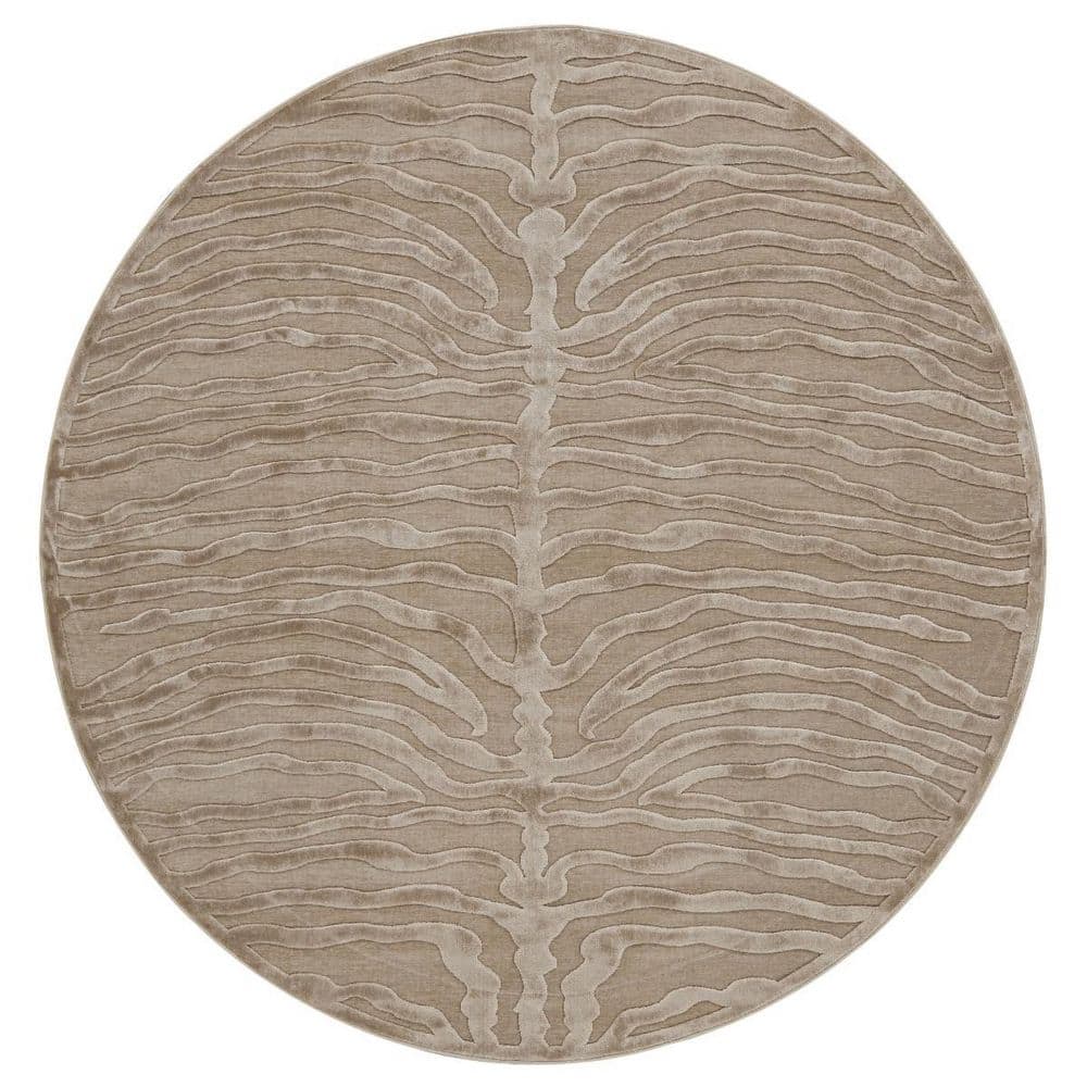 HomeRoots 8 ft. Round Tan, Ivory Abstract Area Rug 2000567892 - The ...