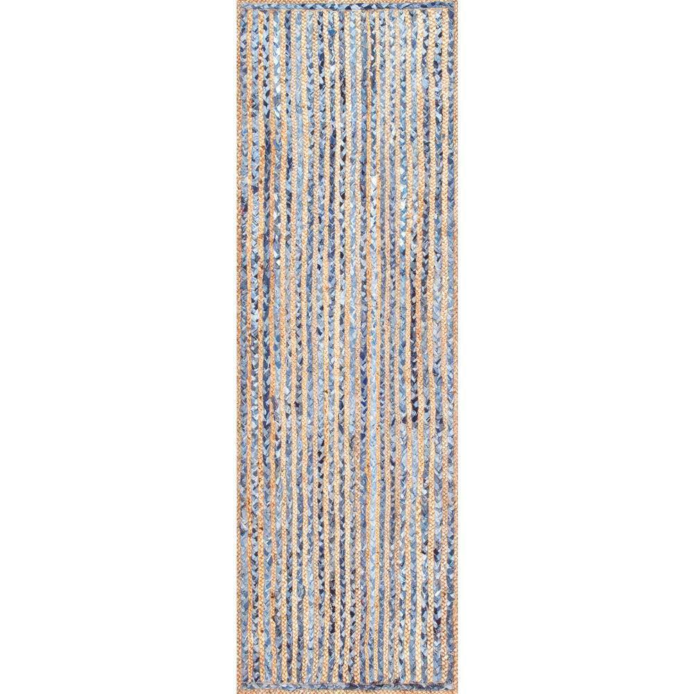 nuLOOM Dara Striped Coastal Jute Blue 3 ft. x 10 ft. Runner Rug MGDR02A ...