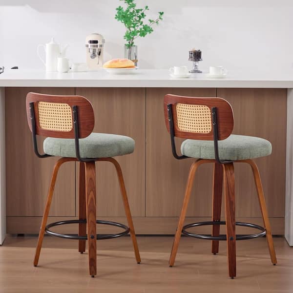 Noble House Ruby 35.43 in. H Light Green Wood Upholstered Counter Bar ...