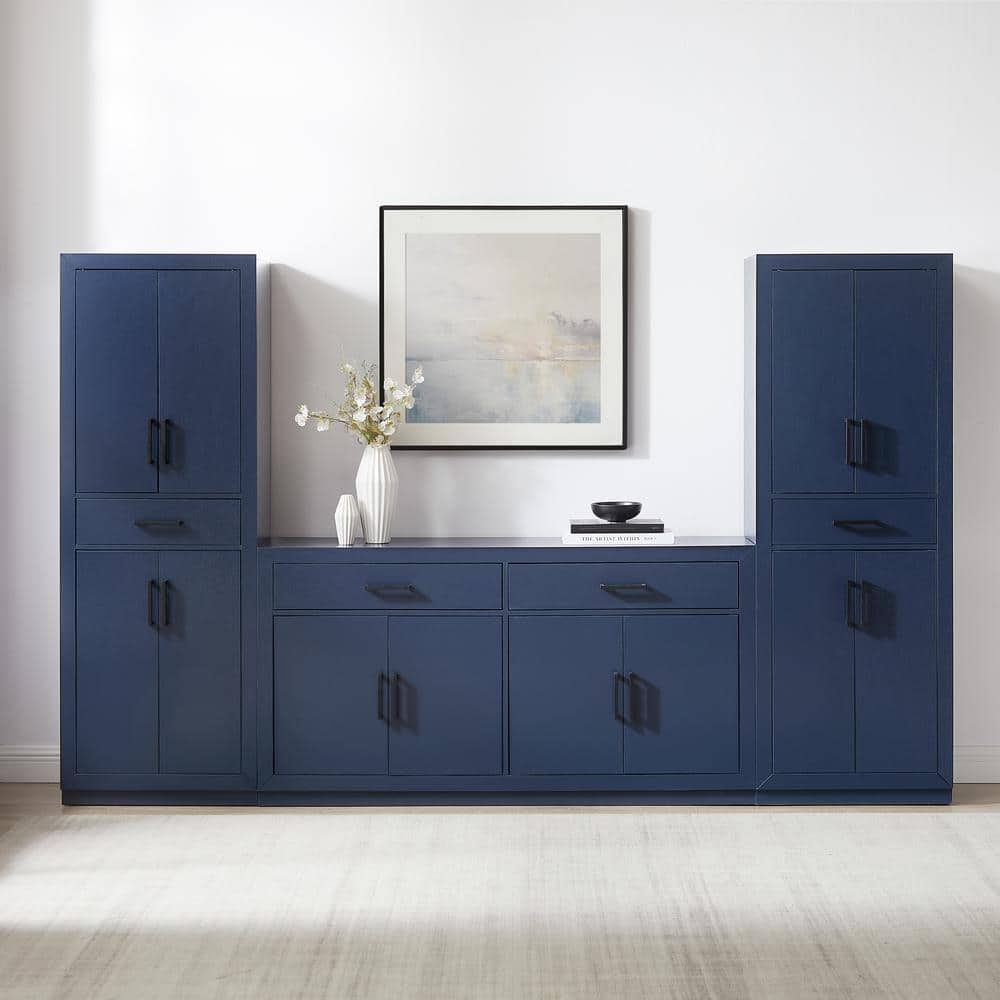 CROSLEY FURNITURE Isla Navy MDF 107.63 in. Sideboard and Pantry (Set of ...
