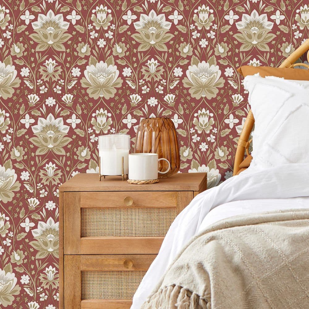 Fine Decor Issey Red Floral Wallpaper Sample FD43823SAM - The Home Depot