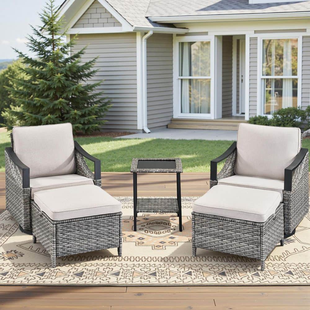 Buenaola 5-Piece Wicker Patio Conversation Sets, Outdoor Chat Sets with ...