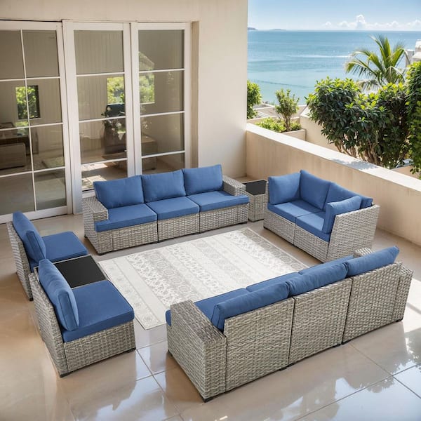 Opohoro ModNest Taupe 12-Piece Wicker Patio Conversation Set, Modular ...