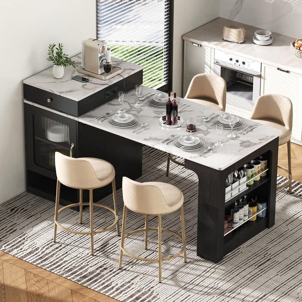 Harper & Bright Designs Black Wood 59.5 in. Kitchen Island with ...