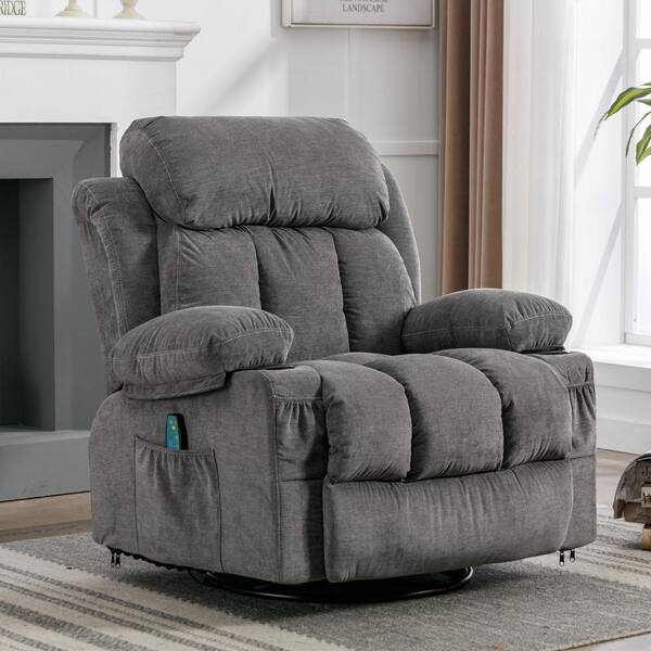 Boyel Living Swinging Velvet Recliner Massage Heated Sofa in Gray with ...