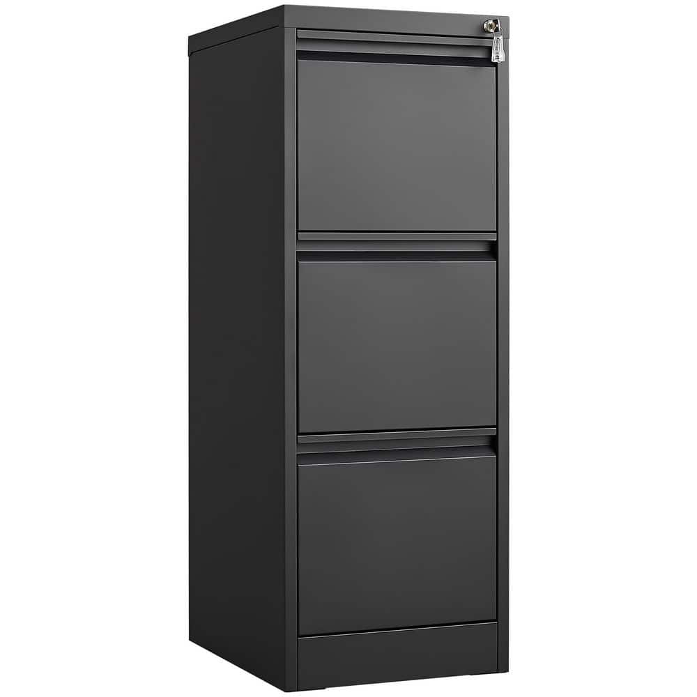 Boyel Living 3 Drawer Black Metal 14.76 in. W File Cabinet with Lock ...