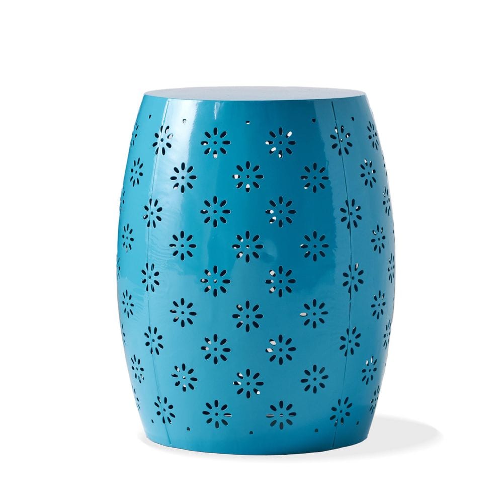 Blue Barrel-Shaped Side Table with Starburst Lattice Design-Rust ...