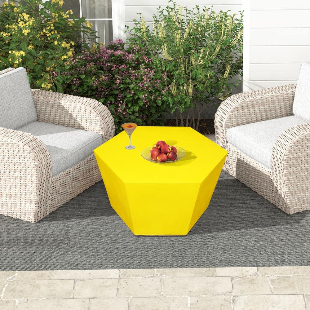 UPHA 28 in. Lemon Yellow Hexagon Concrete Outdoor Coffee Table, Patio ...