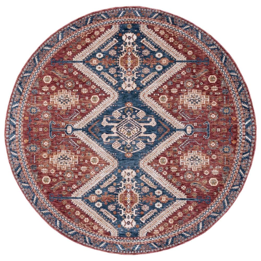 SAFAVIEH Heirloom 7 ft. x 7 ft. Navy/Rust Border Distressed Round Area ...