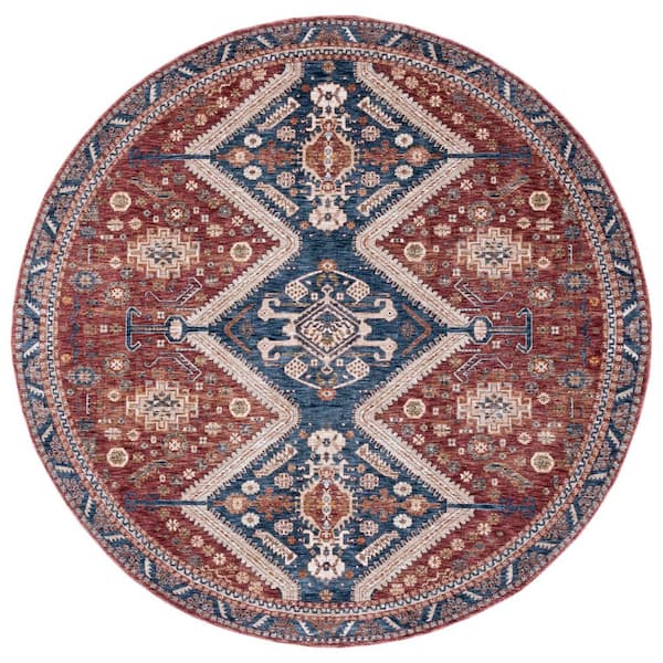 SAFAVIEH Heirloom 7 ft. x 7 ft. Navy/Rust Border Distressed Round Area ...