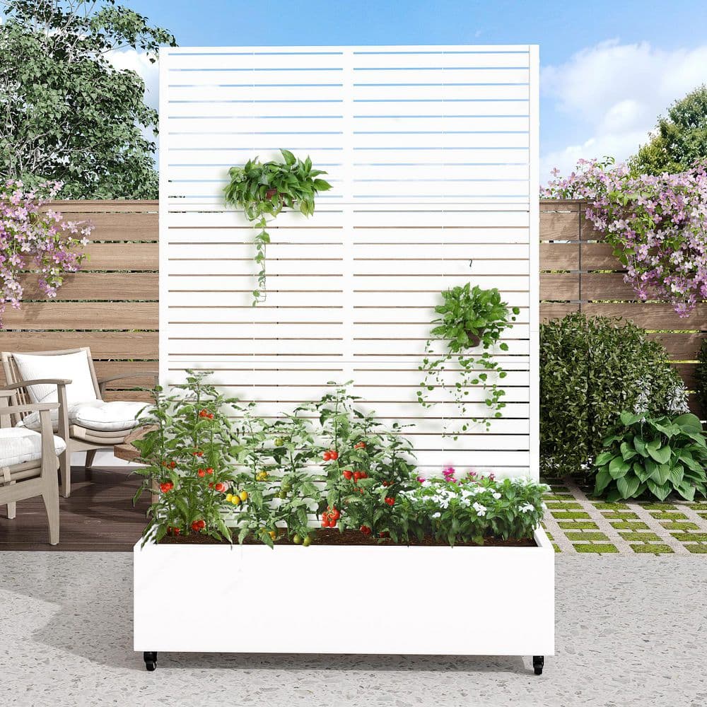 Lirago 72 in. H x 47 in. W Rectanglar White Outdoor Metal Privacy ...