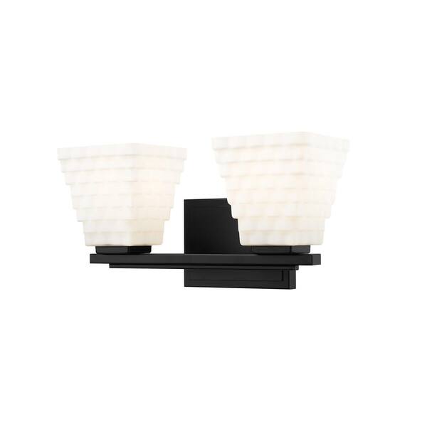 Annalise 14 in. 2 Light Matte Black Vanity Light with Matte Opal Glass ...
